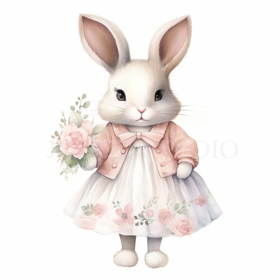 Bunny With Flower Clipart PNG Bundle 15 High Quality Jpg,spring ...