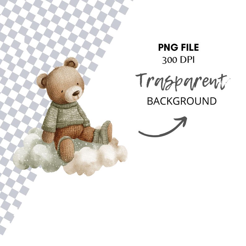 Green Teddy Bear Nursery Clipart PNG Bundle 20 High Quality| Watercolor ...