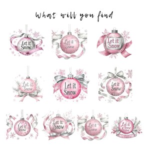 Pink Christmas Ornament Clipart PNG Bundle 10, Watercolor Christmas ...