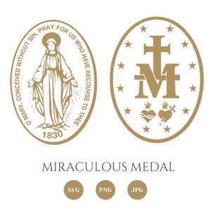 Miraculous Medal Svg,gold Medal of Mary With Sacred Hearts Clipart ...