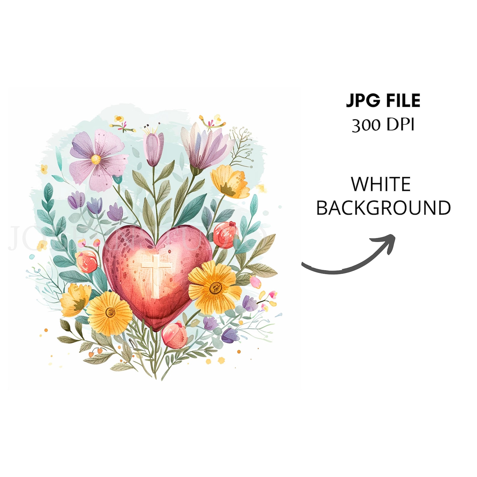 Sacred Heart Clipart Bundle 15 High Quality PNG, Watercolor Jesus Mary ...