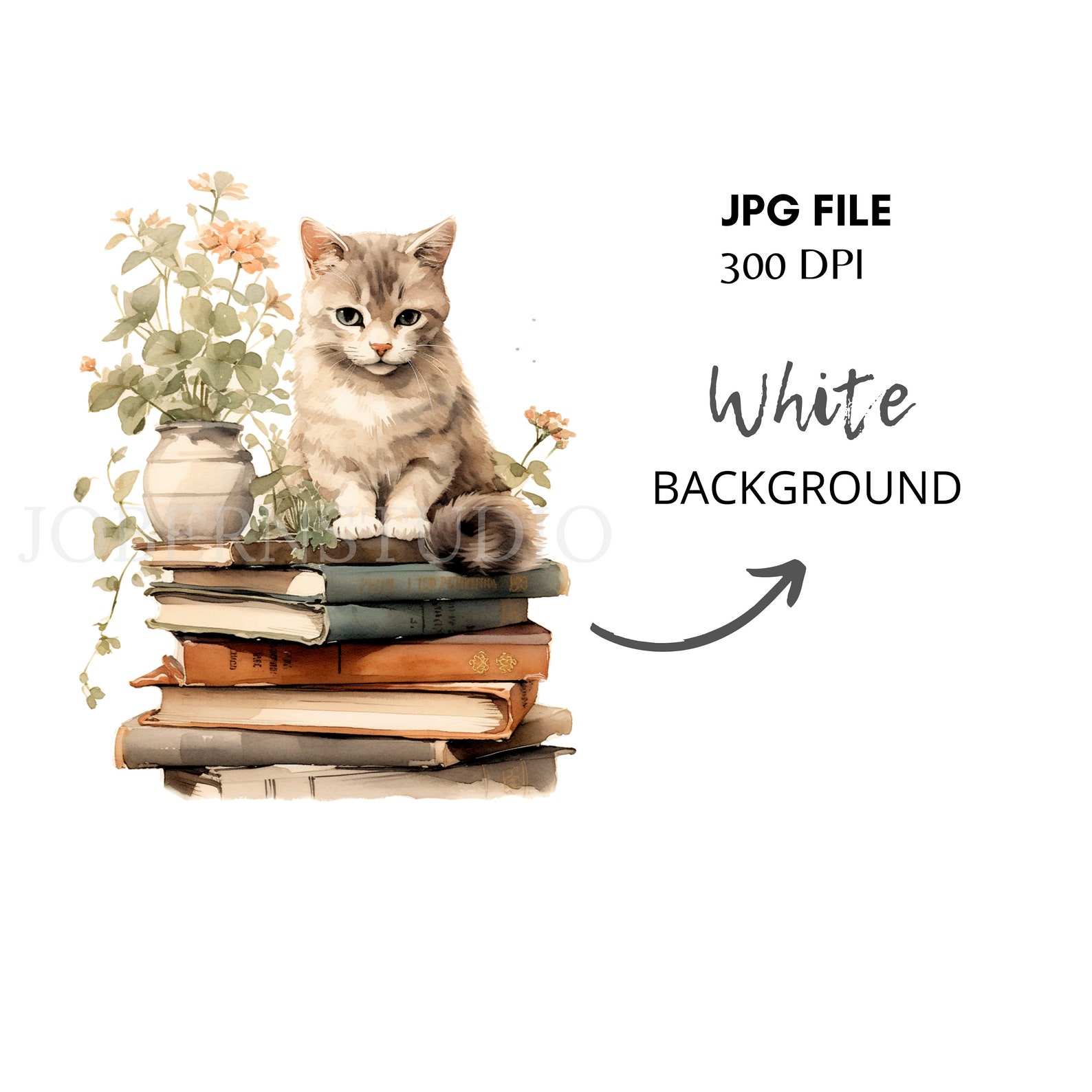 Book and Cat Clipart Bundle 15 High Quality Png,watercolor Home Decor ...
