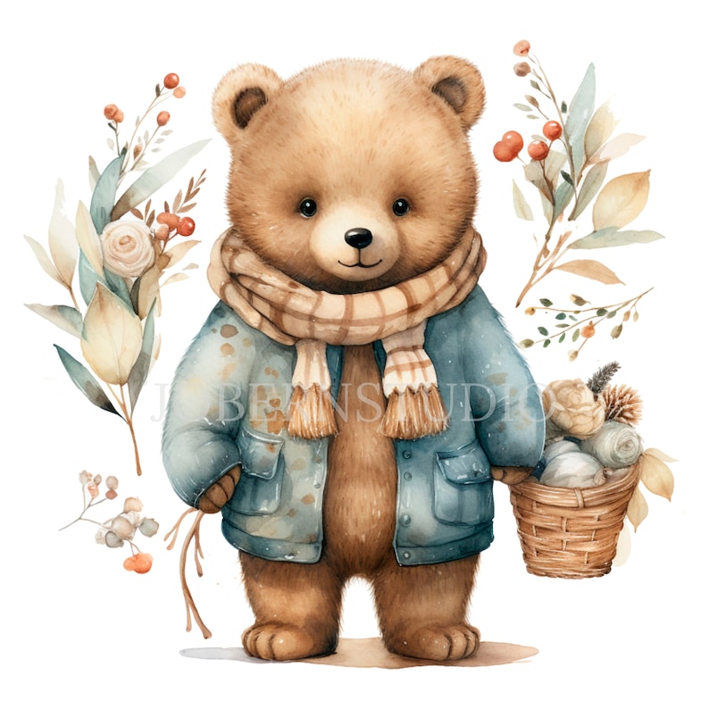 Winter Teddy Bear Clipart,bundle 15 High Quality Png,watercolor Clip ...