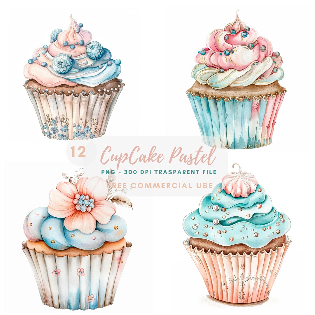 Cupcake Pastel Clipart,bundle 12 High Quality Png,watercolor Capcake ...