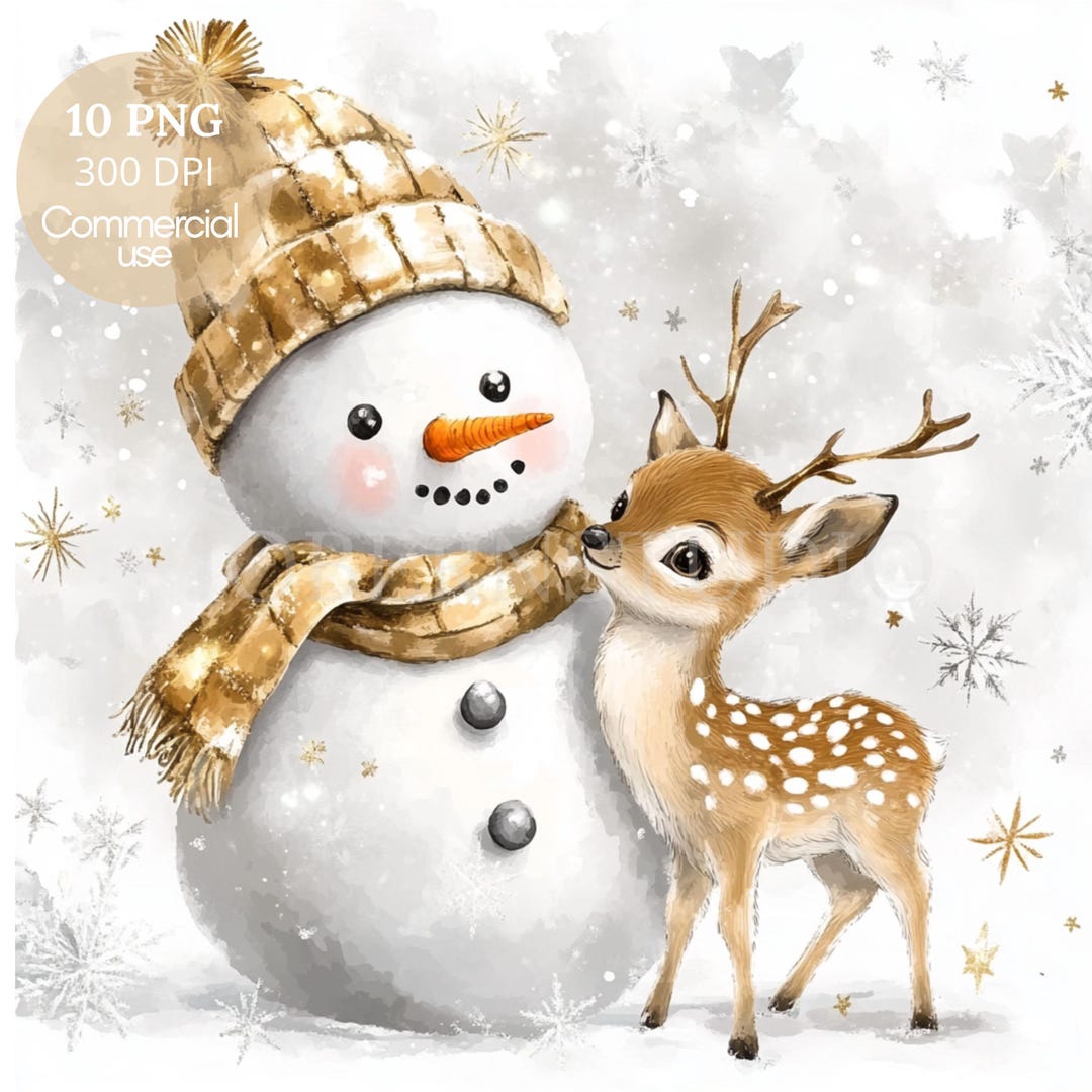 Watercolor Christmas Snowman Clipart Png,bundle 10 High Quality ,gold ...