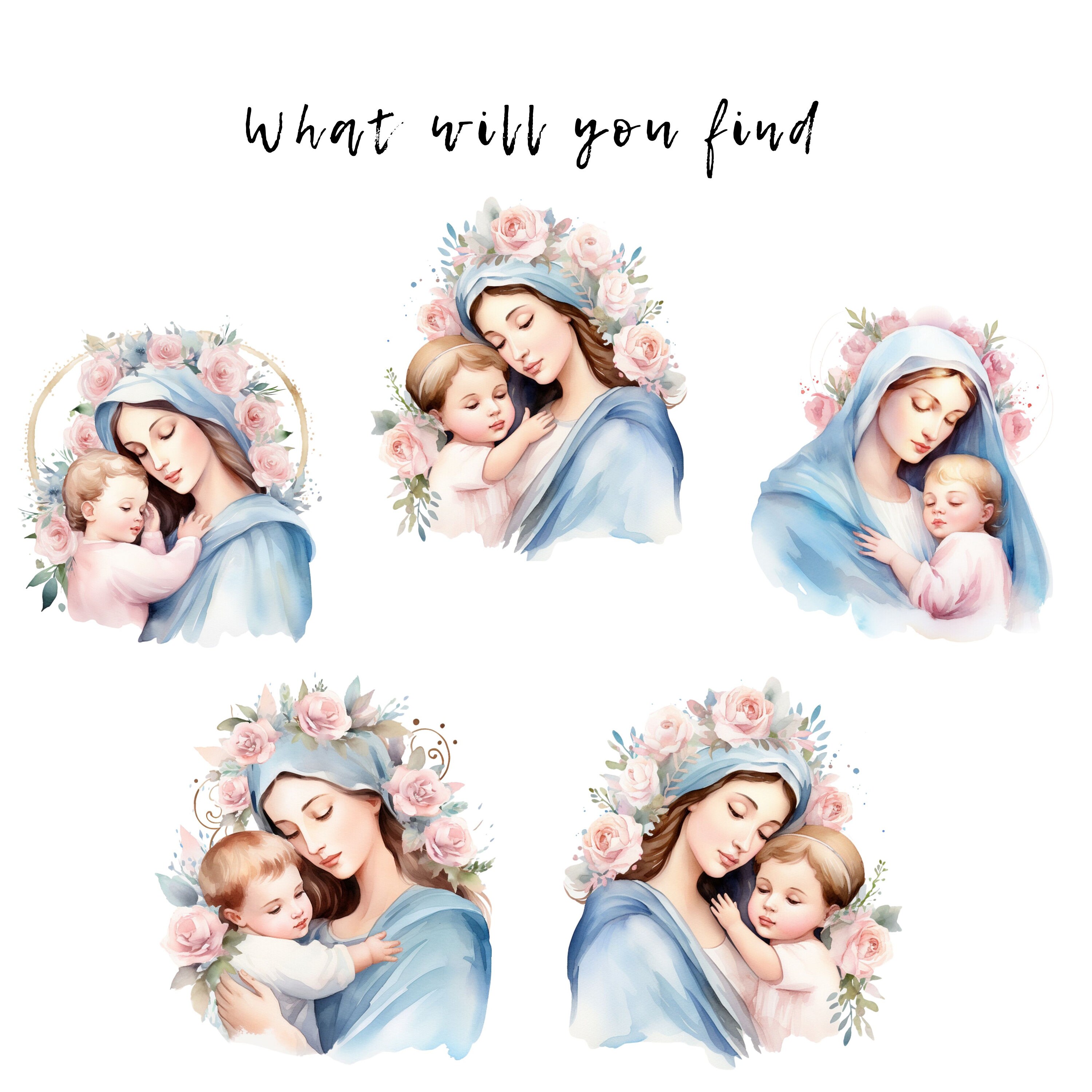 Virgin Mary Clipart,bundle 5 High Quality PNG, Christmas Mary and Jesus ...