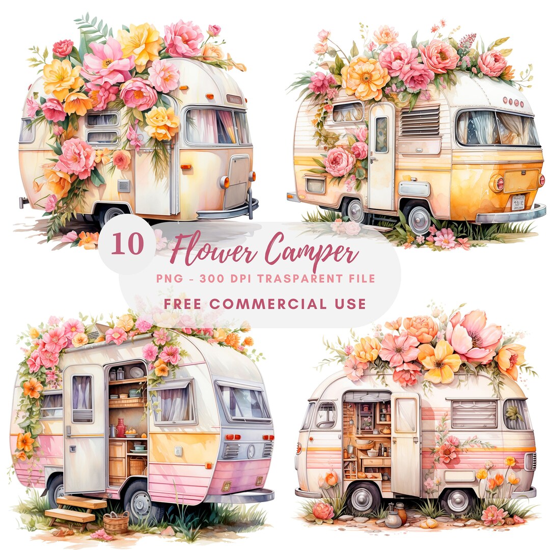 Flower Camper Clipart Png,bundle 10 High Quality,watercolor Spring ...