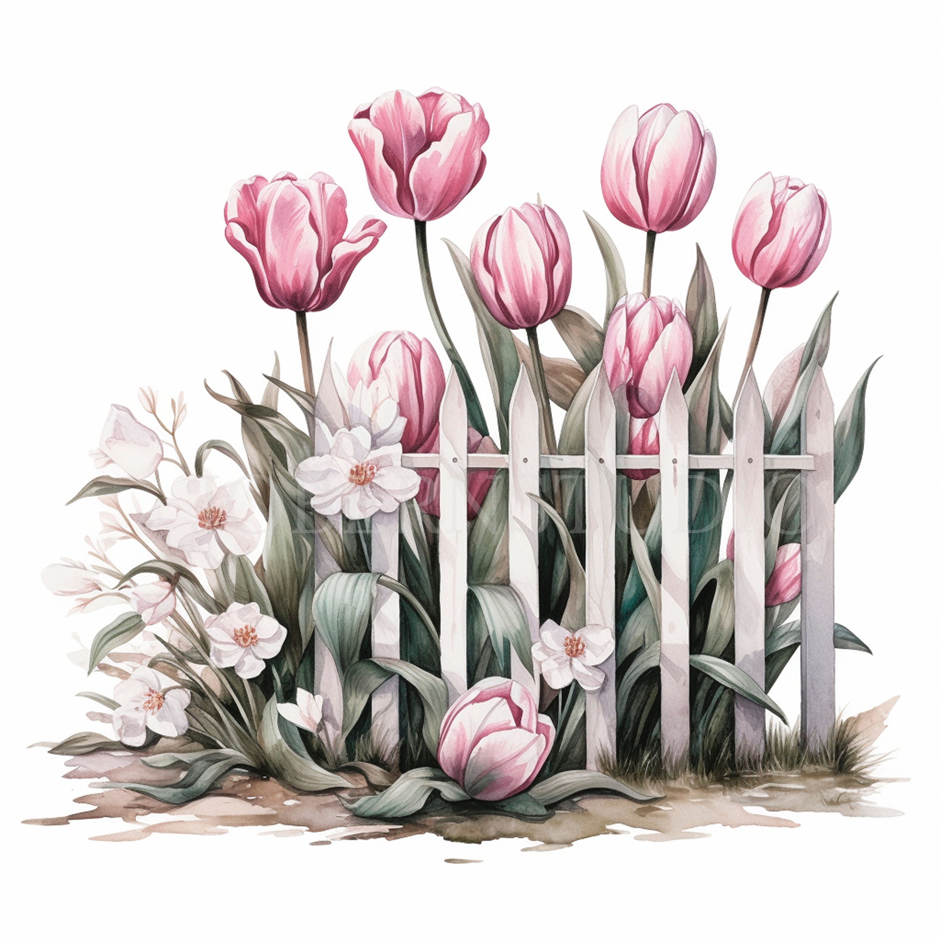 Tulips Flower Border Clipart Bundle 10 High Quality PNG, Watercolor ...