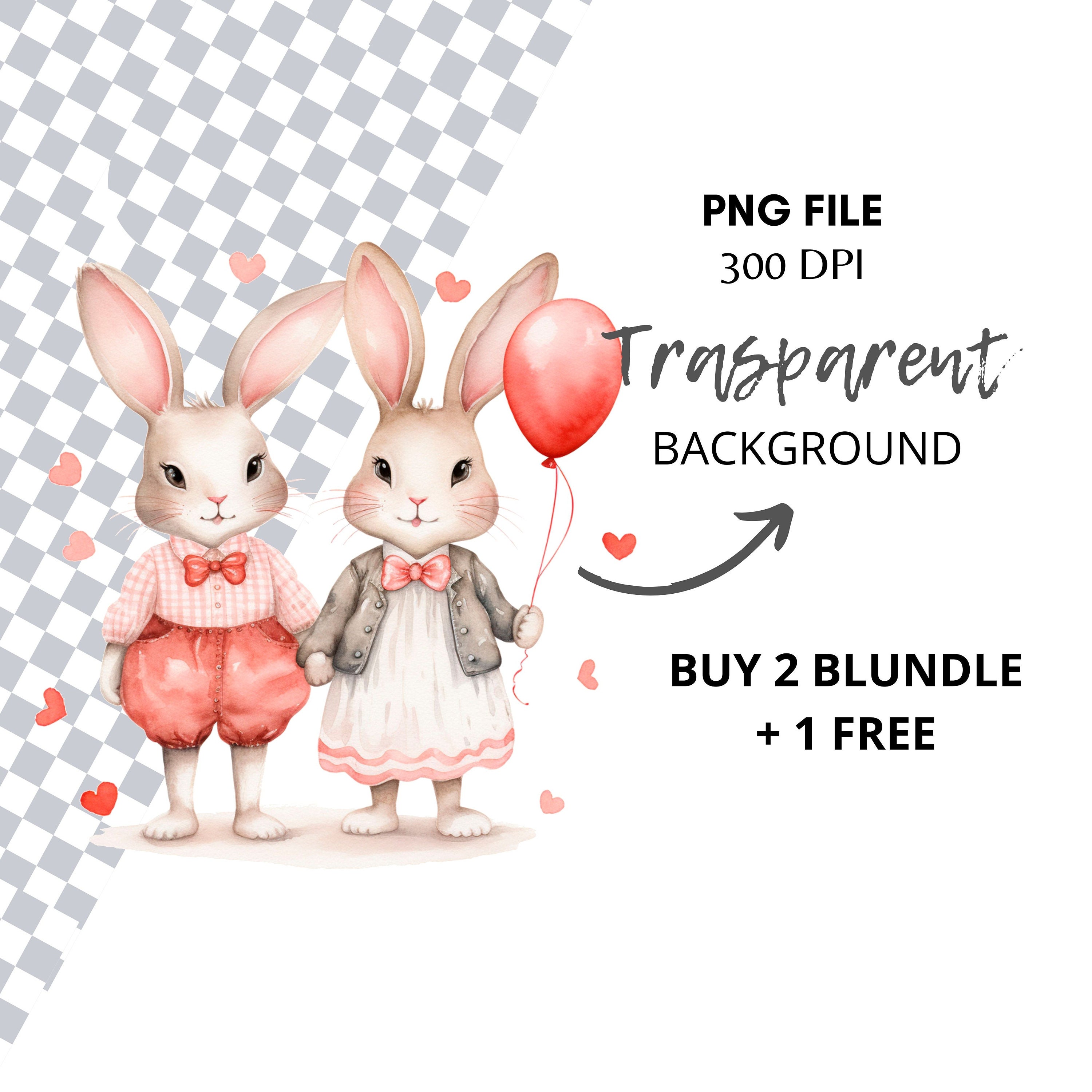 Valentine Bunny Clipart PNG Bundle 10 High Quality Jpg,watercolor ...
