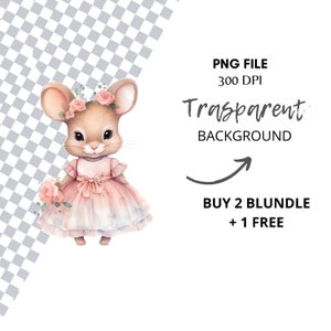 Pink Mouse Flower Clipart PNG Bundle 12 High Quality,watercolor Mouse ...
