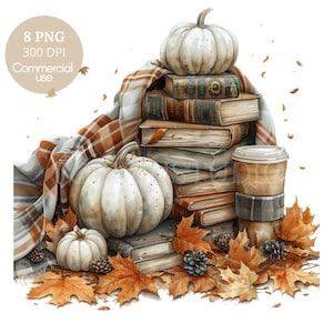 Fall Stock Book Clipart Bundle 8 High Quality Png,watercolor Autumn ...