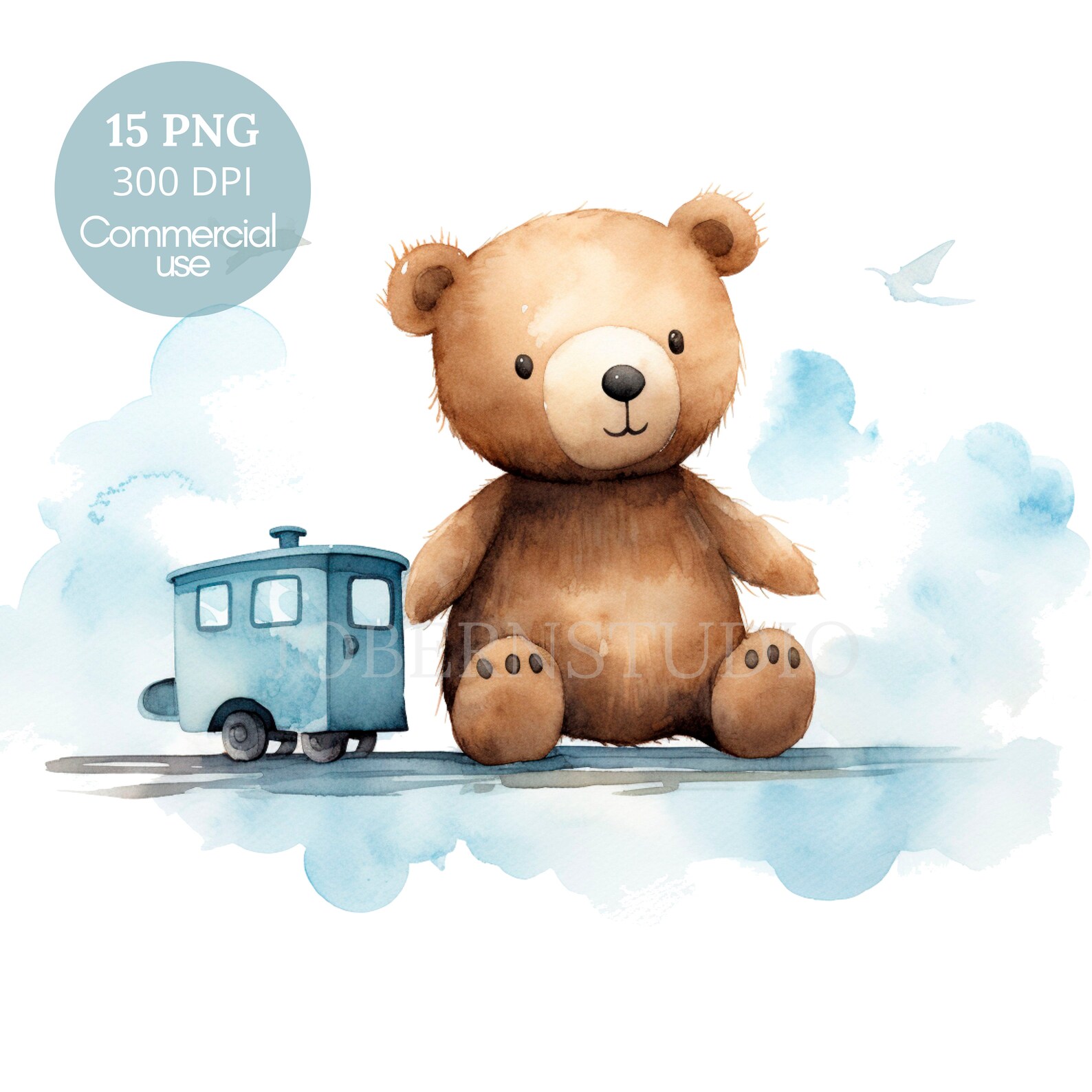 Teddy Bear Travel Watercolor Clipart PNG,15 High Quality Jpg,bundle ...