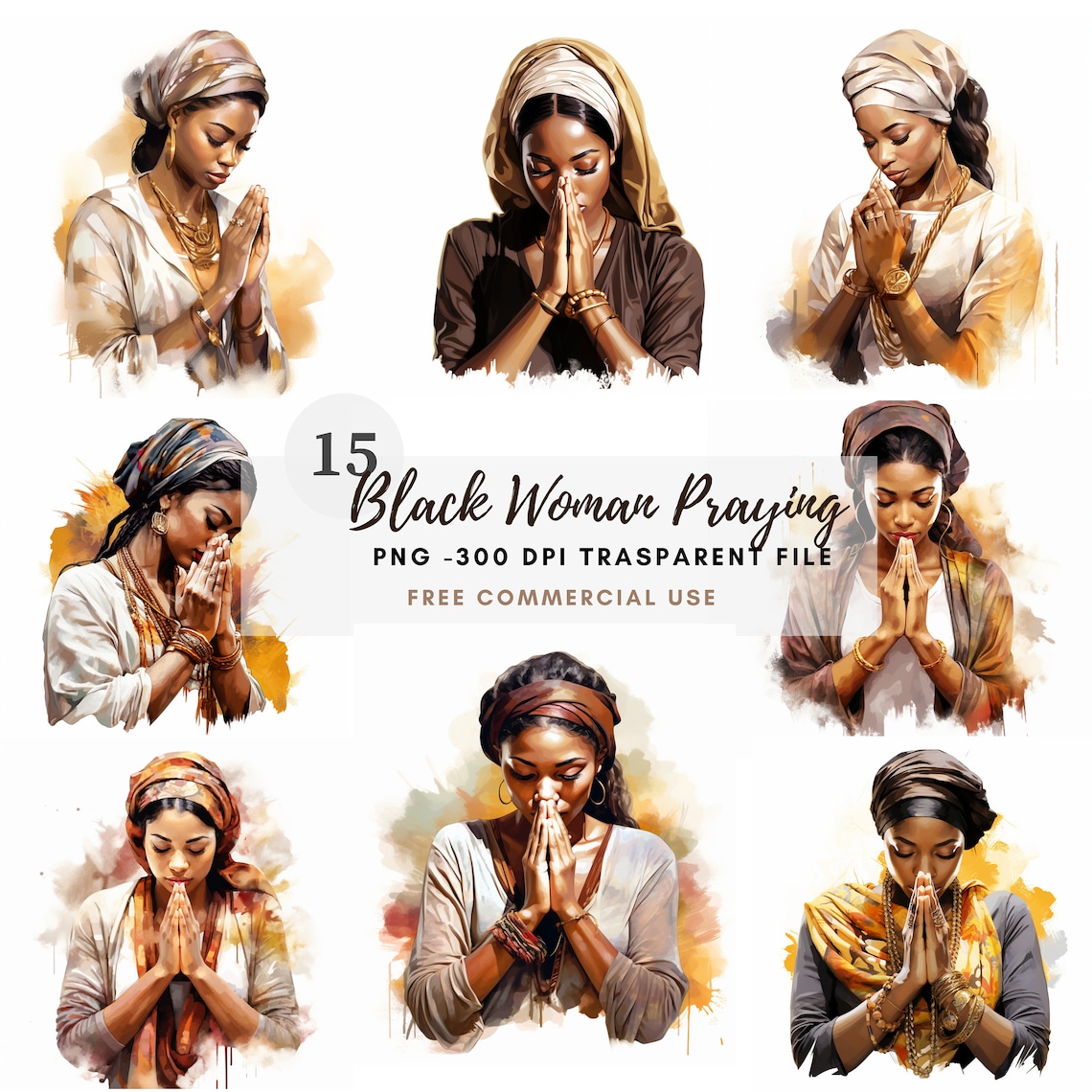 Black Woman Praying Clipart Png,bundle 15 High Quality Jpg,digital ...