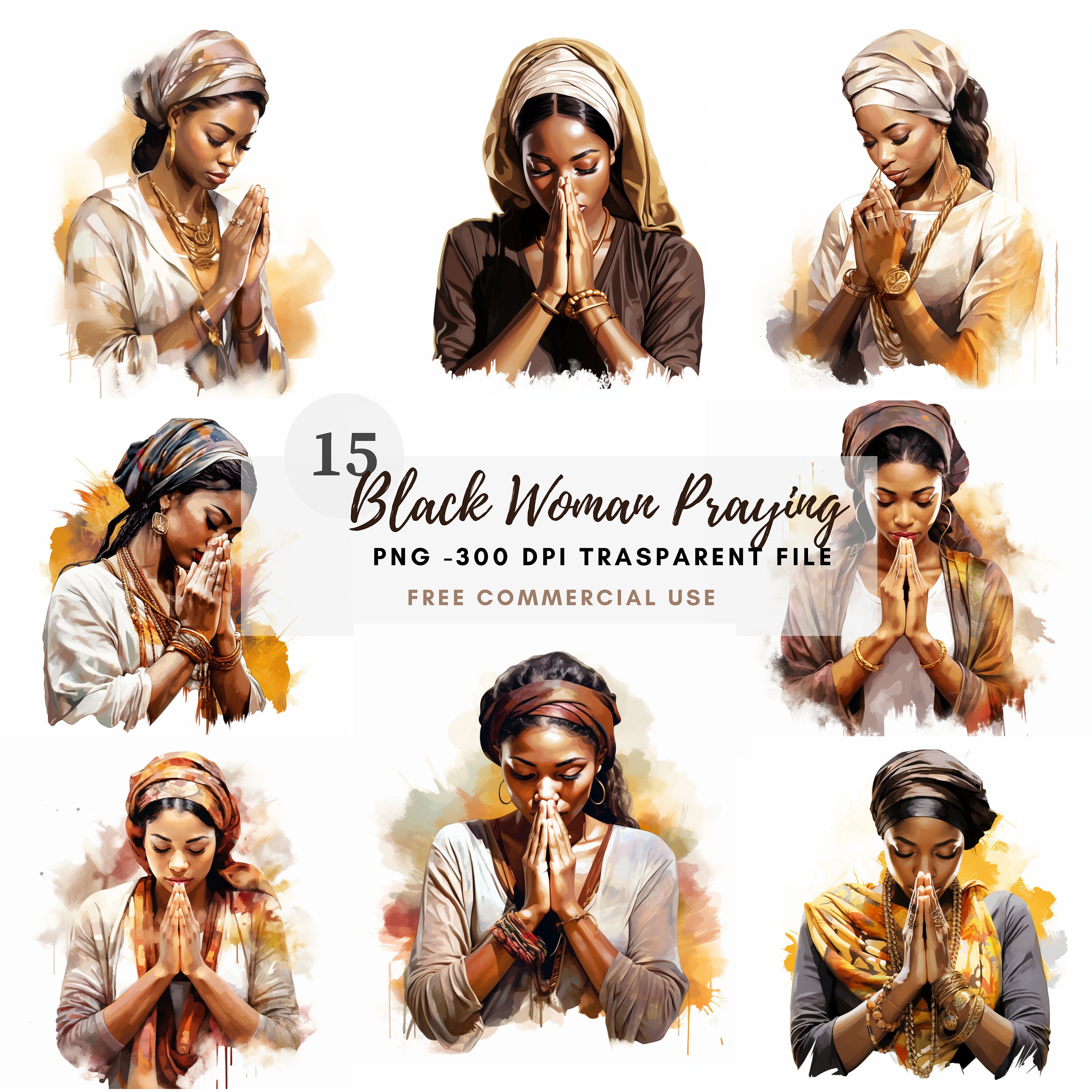 Black Woman Praying Clipart Png,bundle 15 High Quality Jpg,digital Download,card Making,digital ...