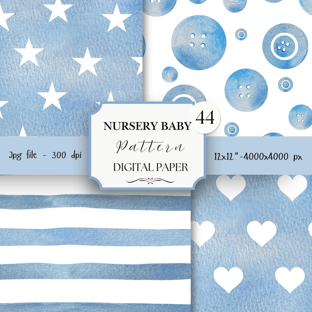 Blue Cute Baby Digital Paper Pack- 44 Nursery Scrapbook Junk Journal ...