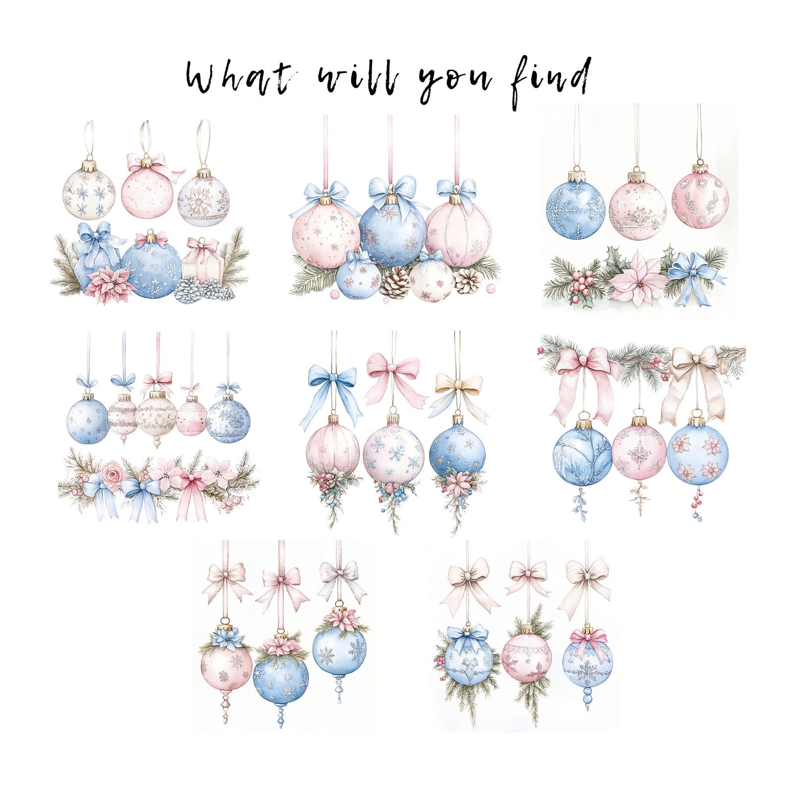 Pink Christmas Ornament Clipart PNG Bundle 8 | Watercolor Christmas ...