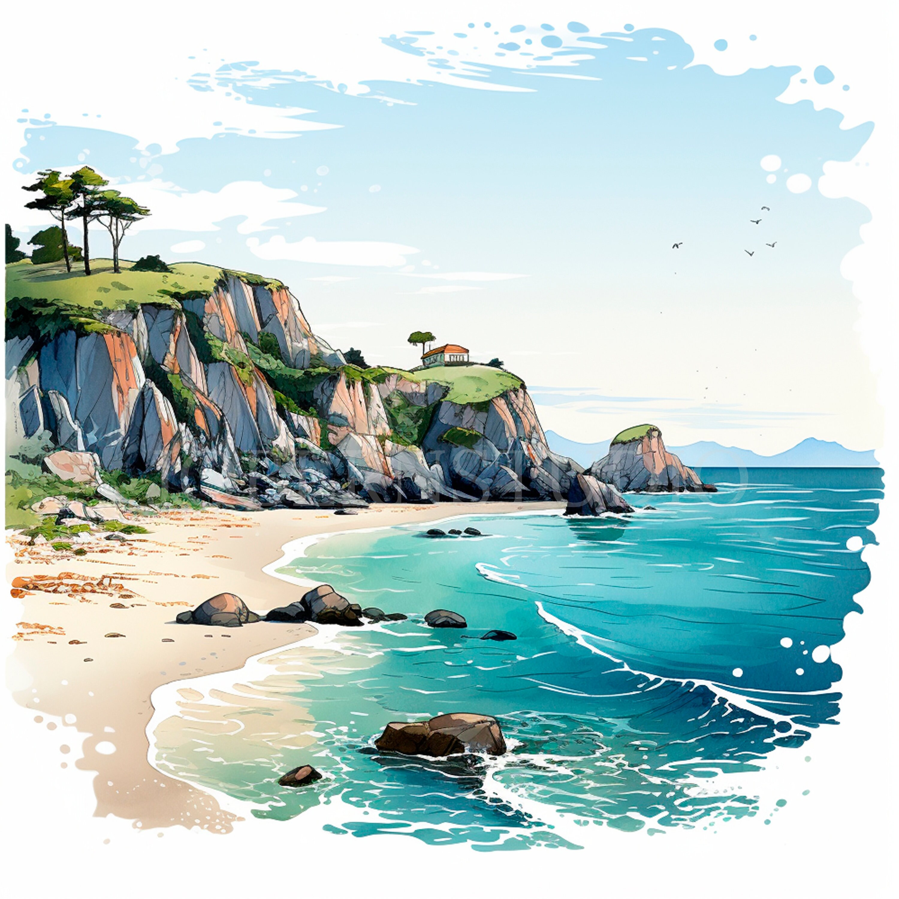 Coasts Cliffs Landscape Clipart Png,bundle 10 High Quality,watercolor ...