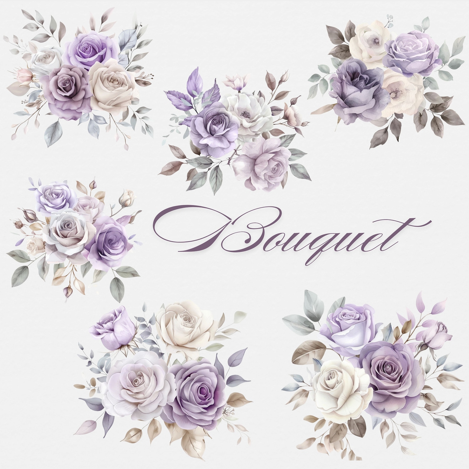 Watercolor Dusty Lilac Rose Branch,garland Border Clipart Bundle 14 ...