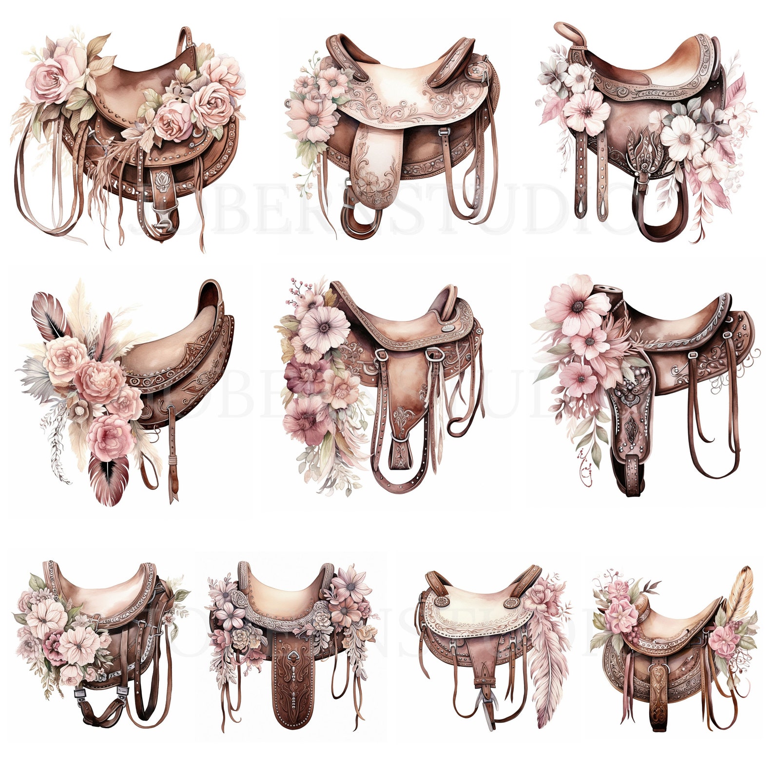 Watercolor Cowgirl Saddle Clipart Png,bundle 10 High Quality Jpg ...