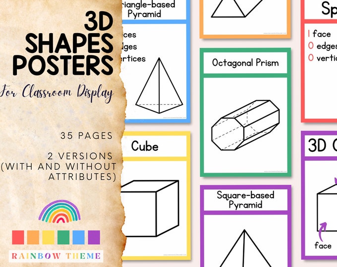 Vibrant Rainbow 3D Shapes Posters Classroom Wall Display - Math ...