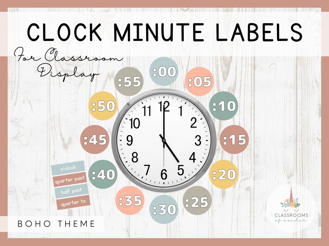 Clock Labels WARM BOHO PALETTE Inspiring Classroom Decor - Etsy
