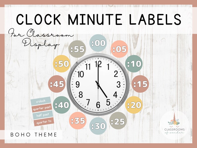 Clock Labels WARM BOHO PALETTE Inspiring Classroom Decor - Etsy