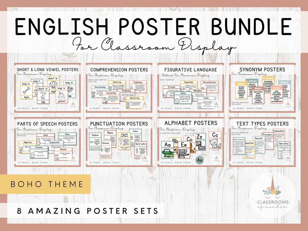 English Classroom Poster Bundle Warm Boho Palette - Etsy