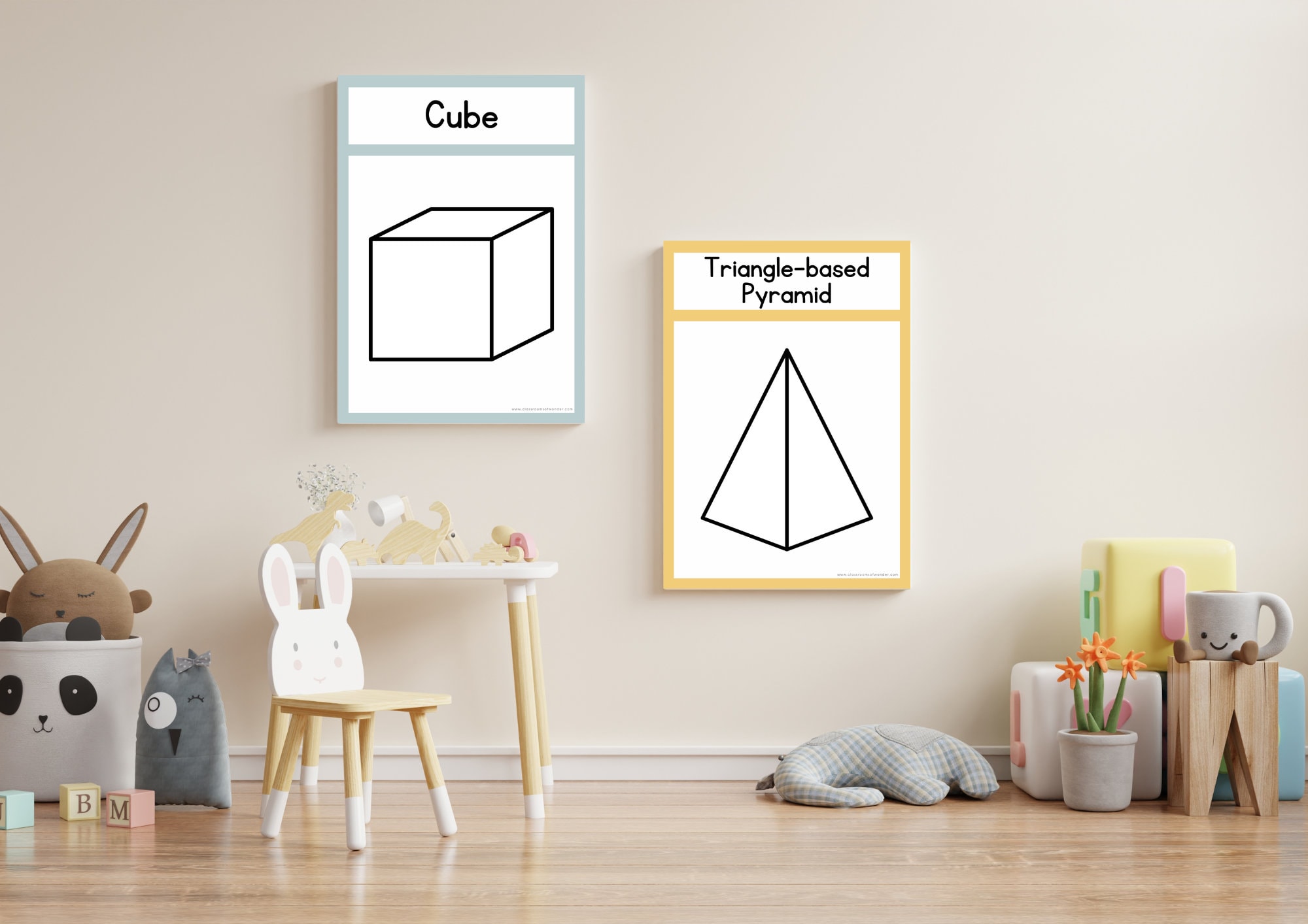 3D Shapes Classroom Display with & Without Attributes Warm, Boho ...
