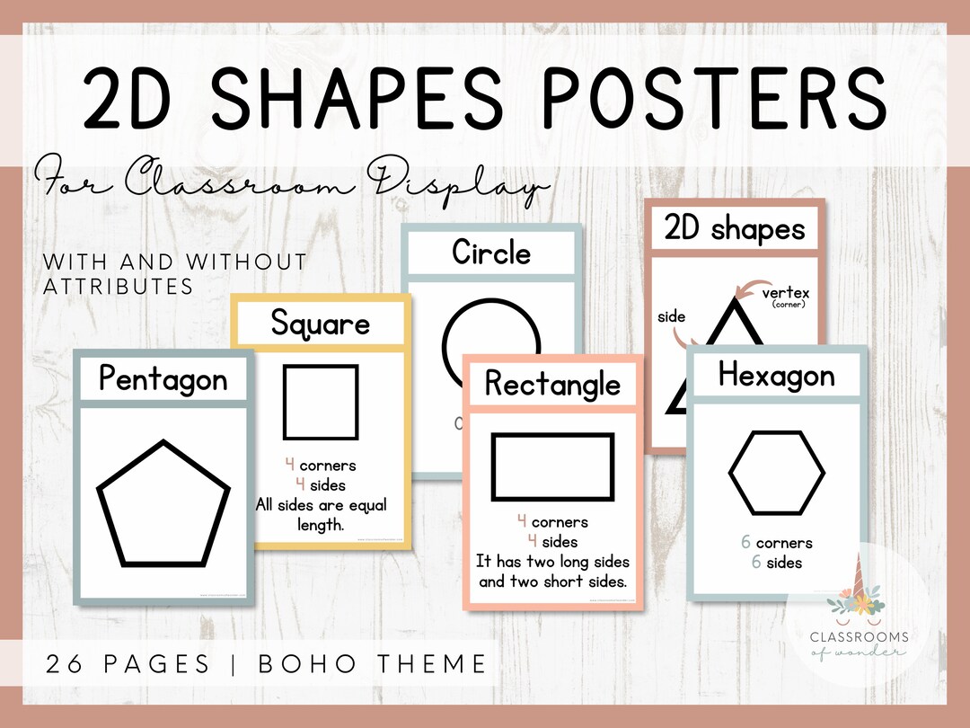 2D Shapes Posters for Classroom Display with & Without Attributes Warm ...