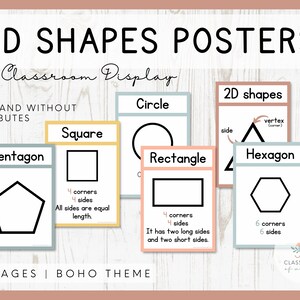 2D Shapes Posters for Classroom Display with & Without Attributes Warm ...