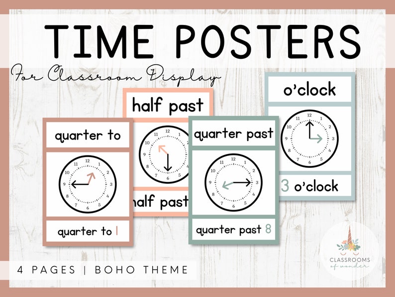 Time Posters WARM BOHO PALETTE Inspiring Classroom Decor Showing O ...
