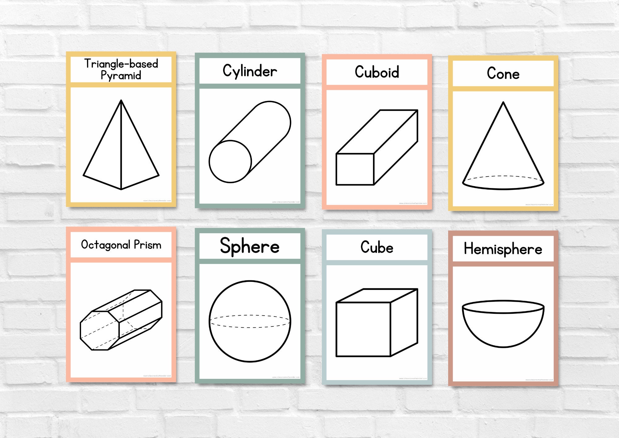 3D Shapes Classroom Display with & Without Attributes Warm, Boho ...