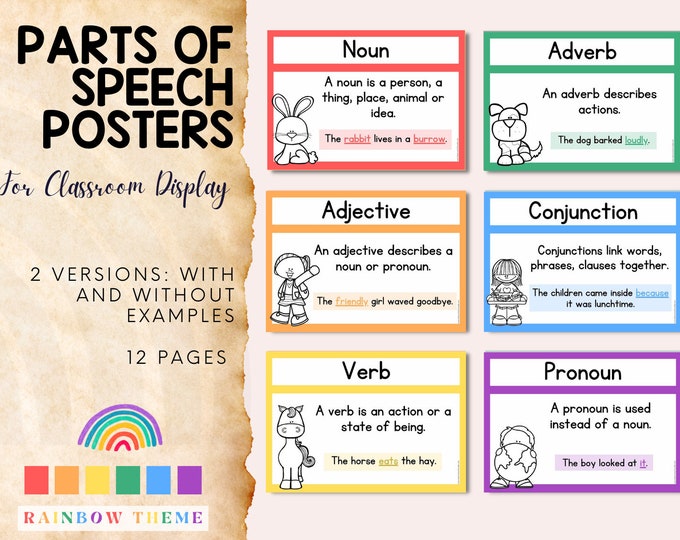 Vibrant Rainbow Parts of Speech Posters for Classroom Display ...
