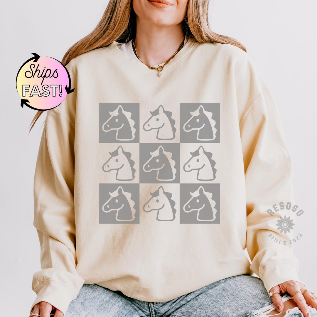 Comfort Colors Checkered Horse Sweatshirt: Retro Preppy Style - Etsy