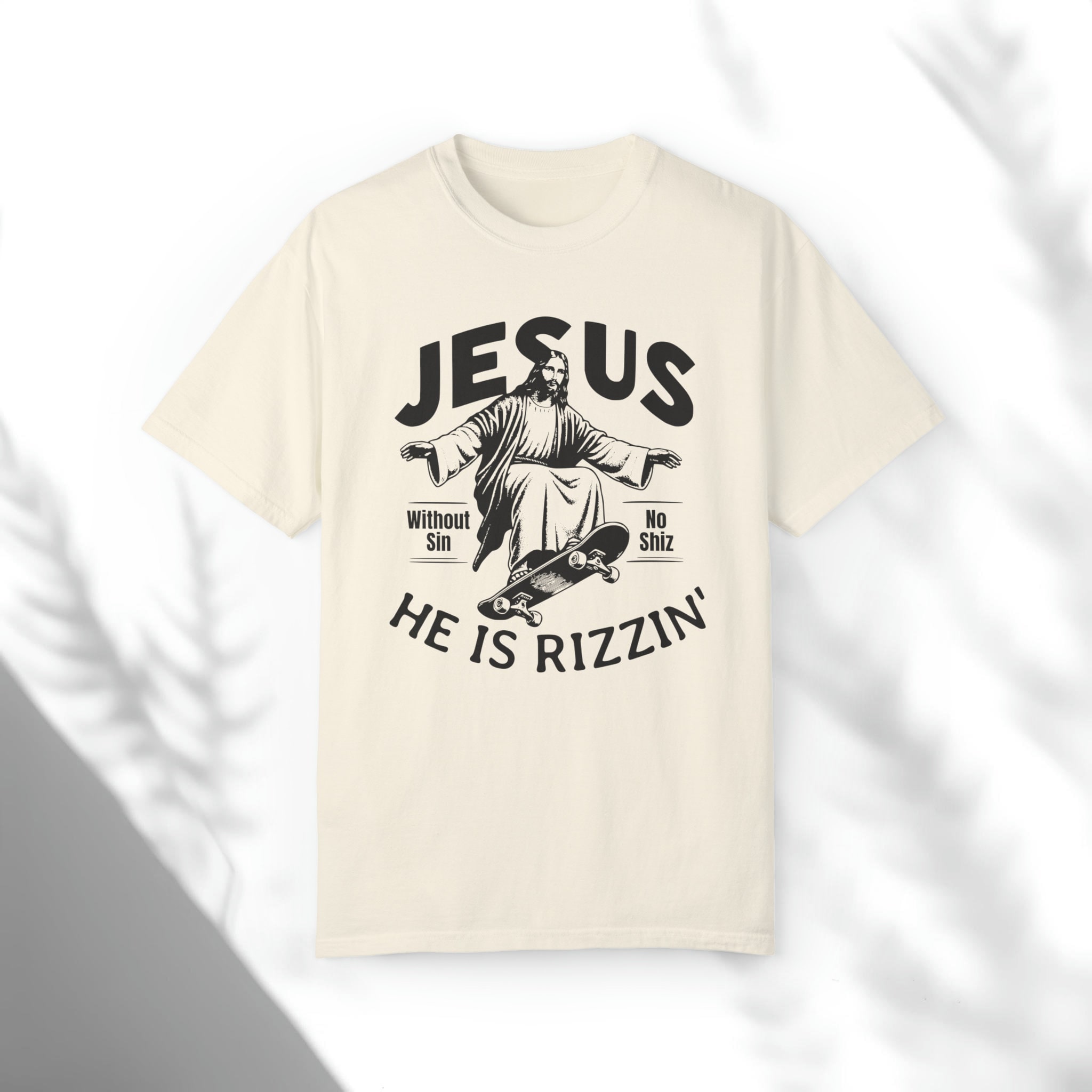 He is Rizzin' Funny Graphic Tee, Religious Easter Shirt of Jesus Skateboarding, Christian Church ...