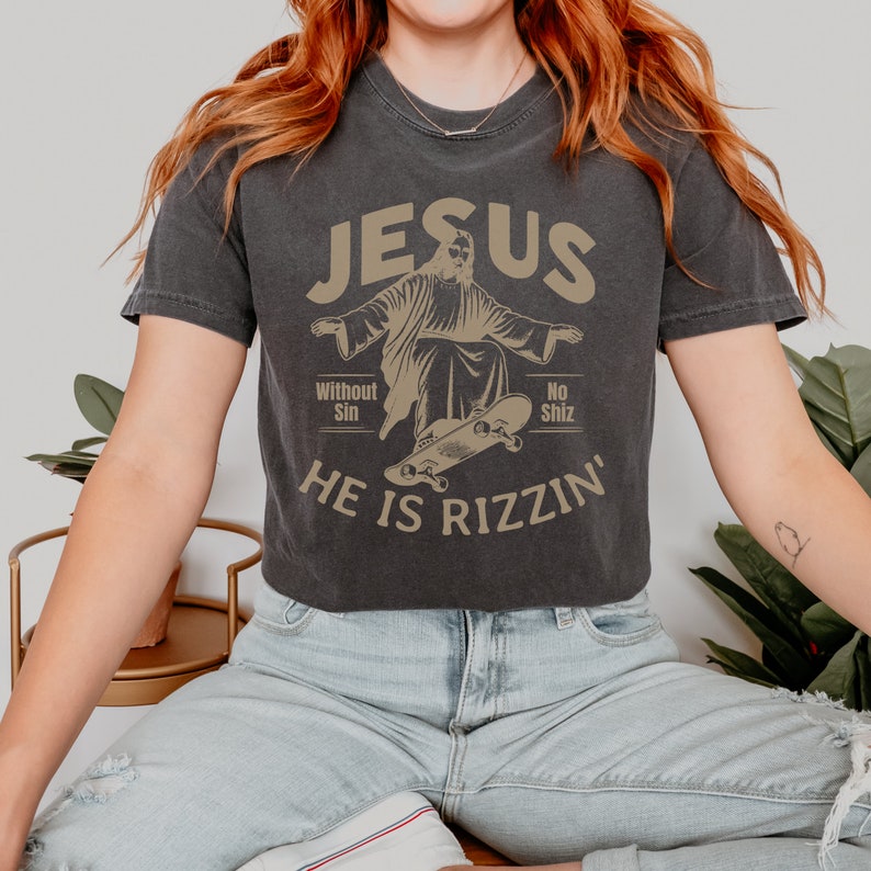 He is Rizzin' Funny Graphic Tee, Religious Easter Shirt of Jesus ...