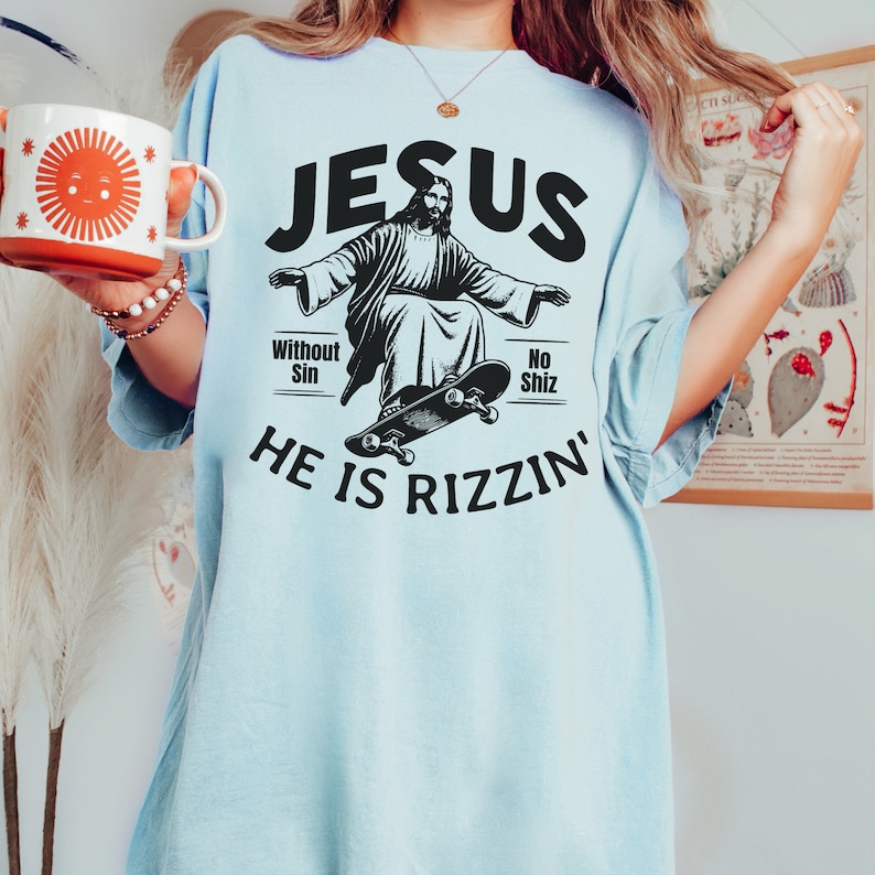 He is Rizzin' Funny Graphic Tee, Religious Easter Shirt of Jesus ...