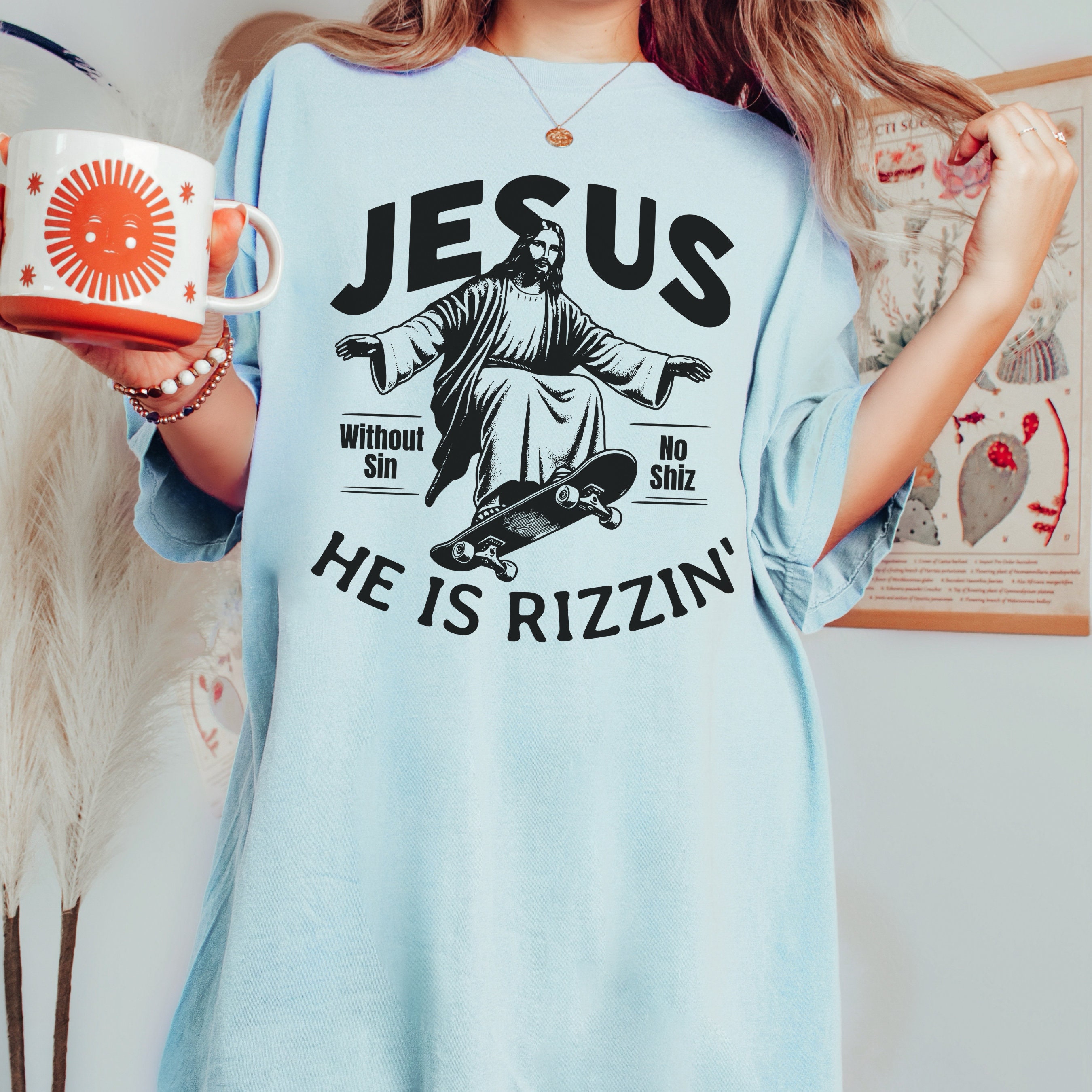 He Is Rizzin Funny Graphic Tee Religious Easter Shirt Of Jesus