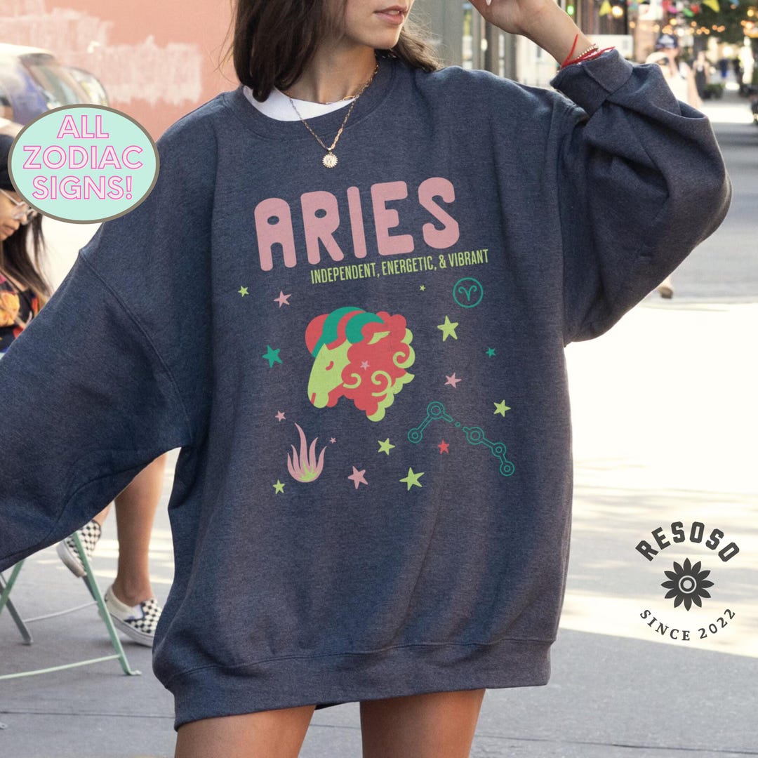 Retro Aries Sweatshirt, Aesthetic Birth Sign Gift for Her, Birthday ...