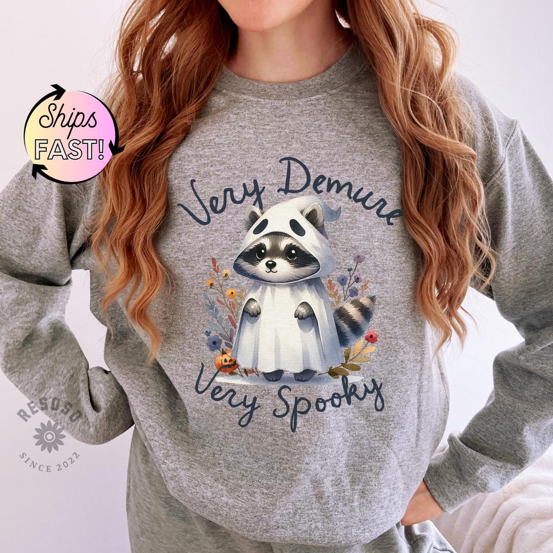 Very Demure Very Spooky Raccoon Halloween Crewneck Sweatshirt, Retro ...