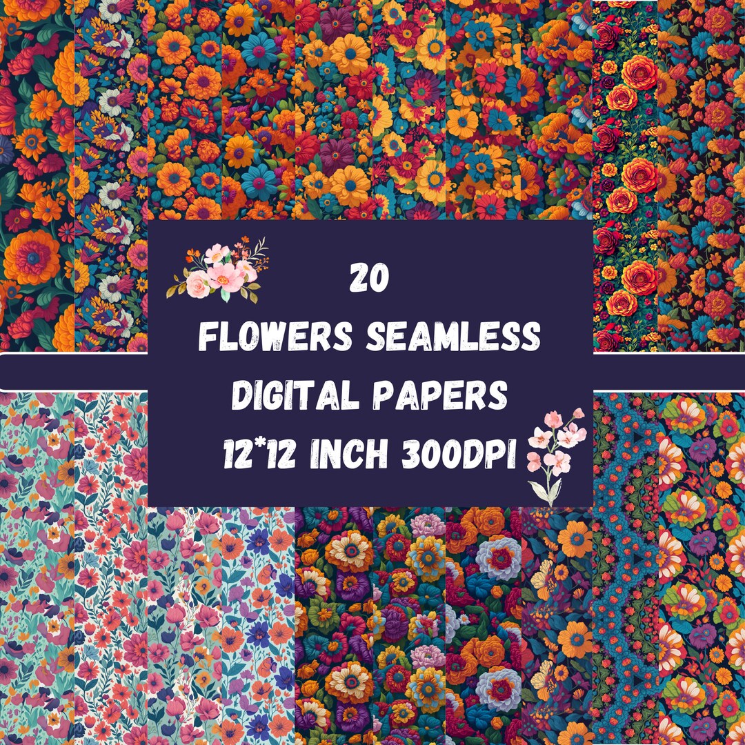Flowers Digital Paper, Flowers Seamless Pattern, Floral Prints, Flowers ...