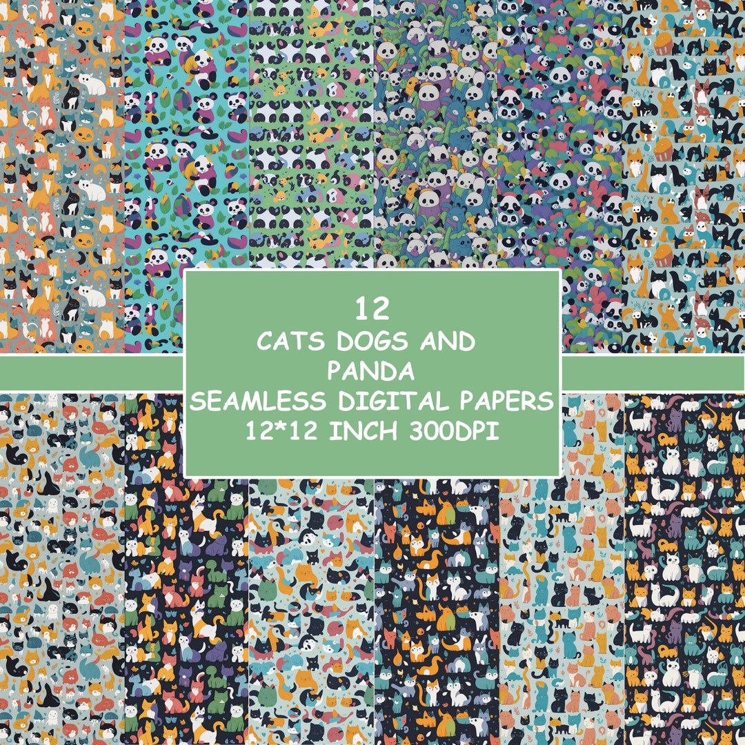 Seamless Patterns of Cats, Panda and Dogs, Patterns Design, Fabric Art ...