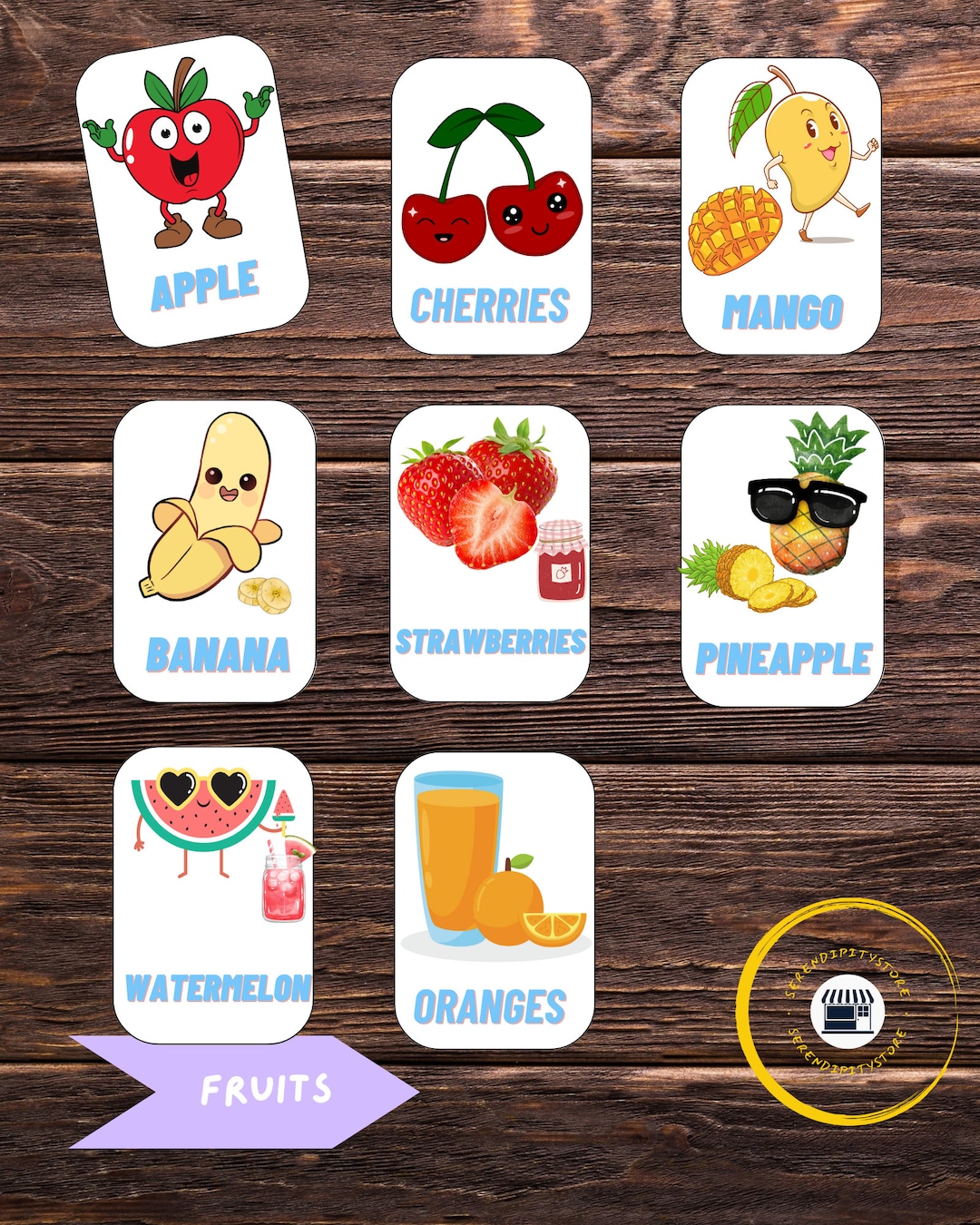 FRUITS Montessori Cards Flash Cards Nomenclature Flash Cards Pdf ...