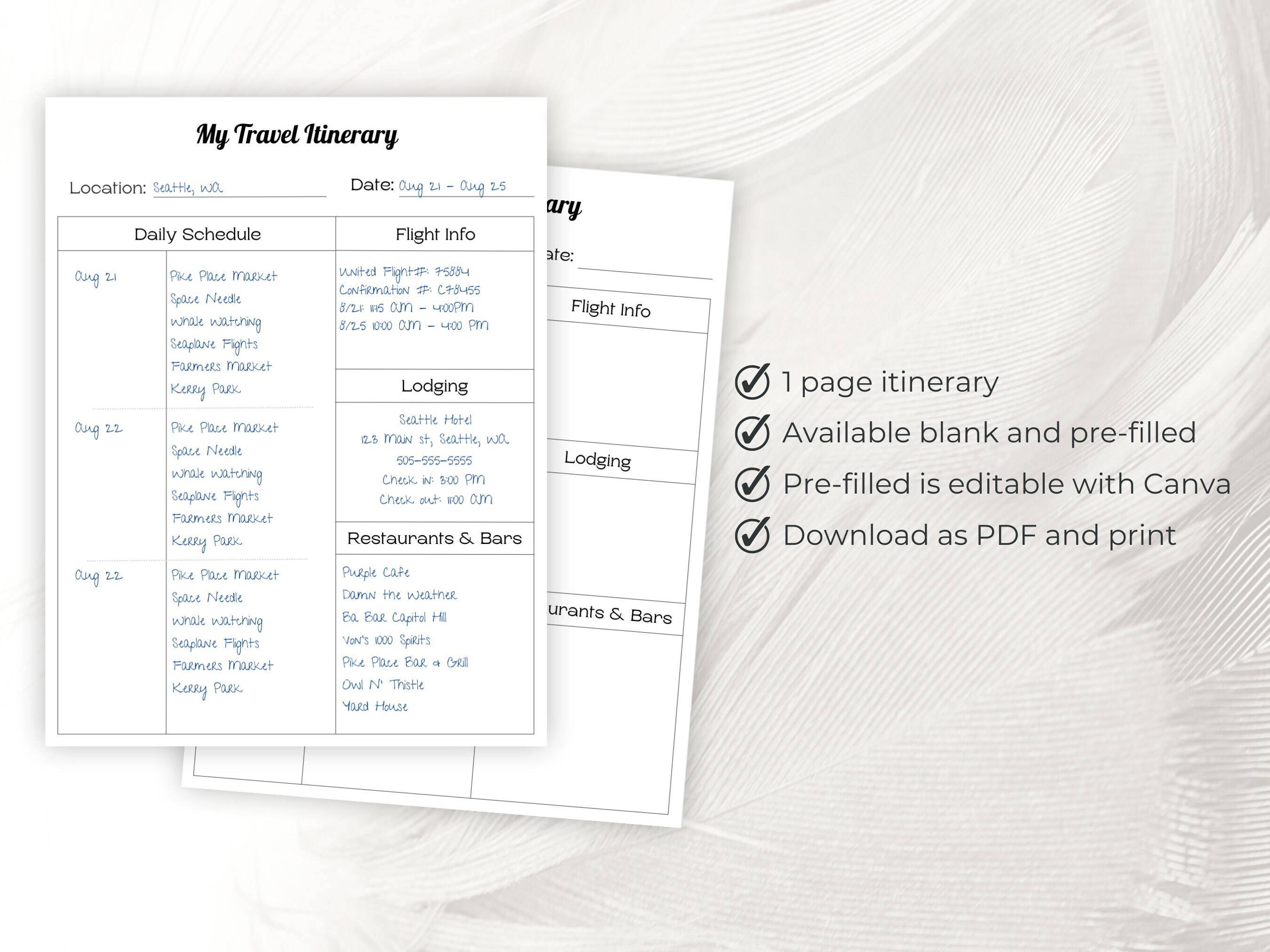 Printable Travel Itinerary Template | Editable Simplistic Travel ...