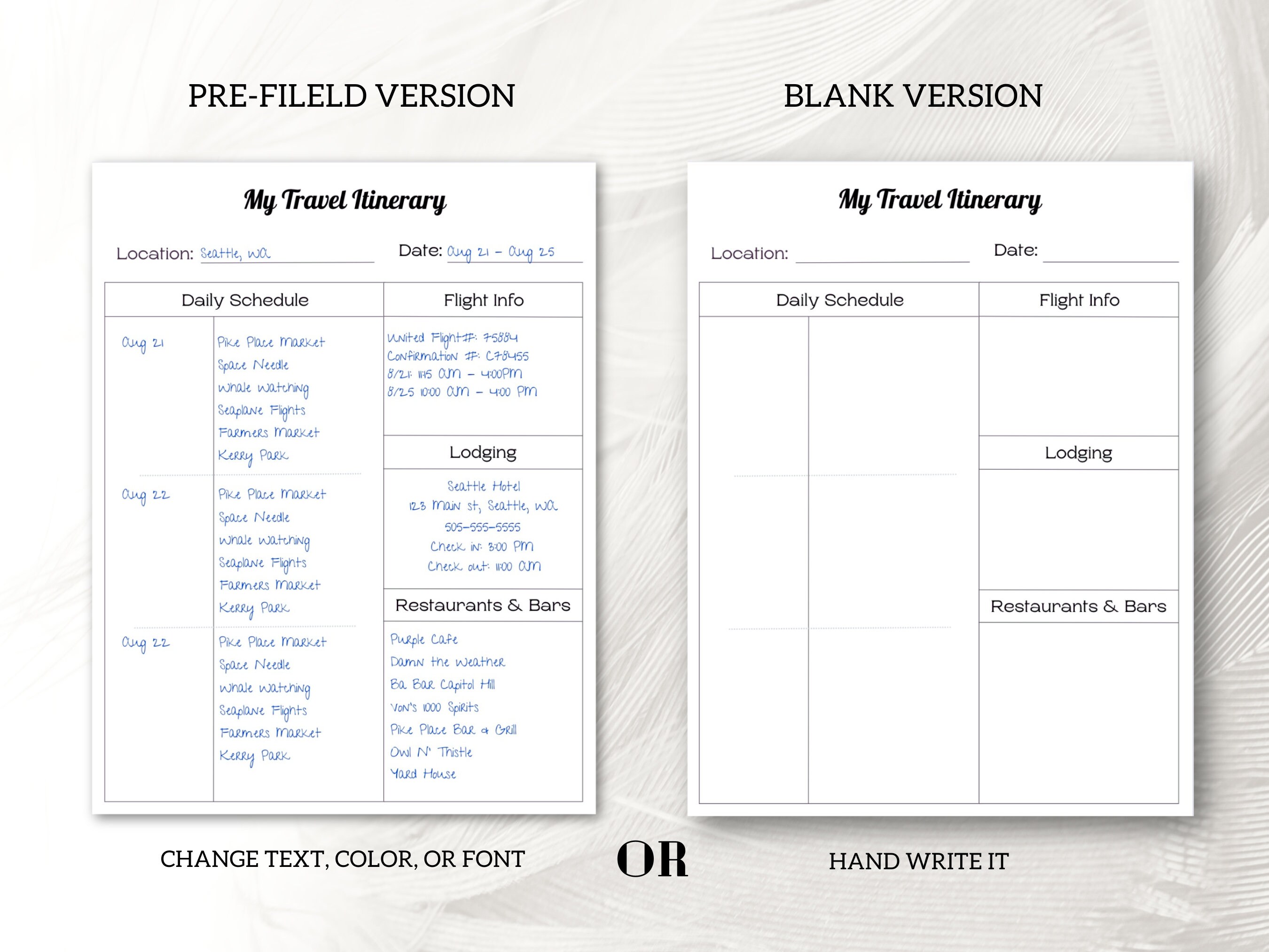 Printable Travel Itinerary Template | Editable Simplistic Travel ...
