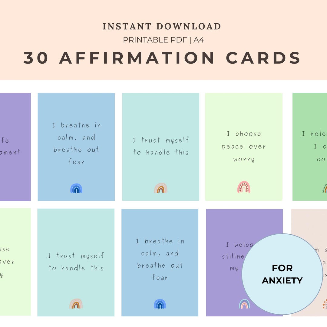 Anxiety Affirmation Cards: Stress Relief, Mindfulness (PDF Printable ...