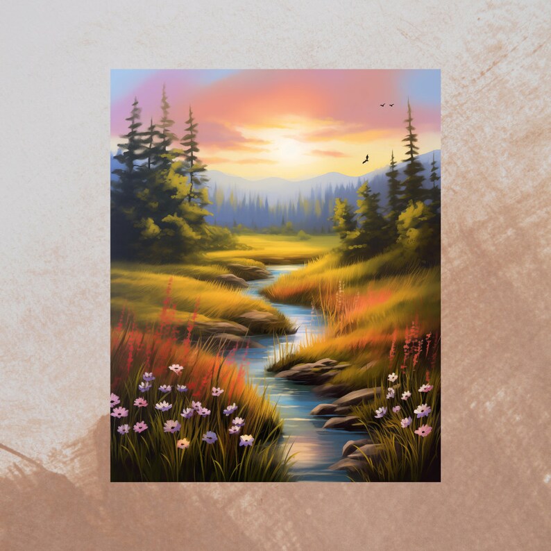 Bob Ross Style Art of A Beautiful Meadow, Wall Art, Print Art, Digital ...