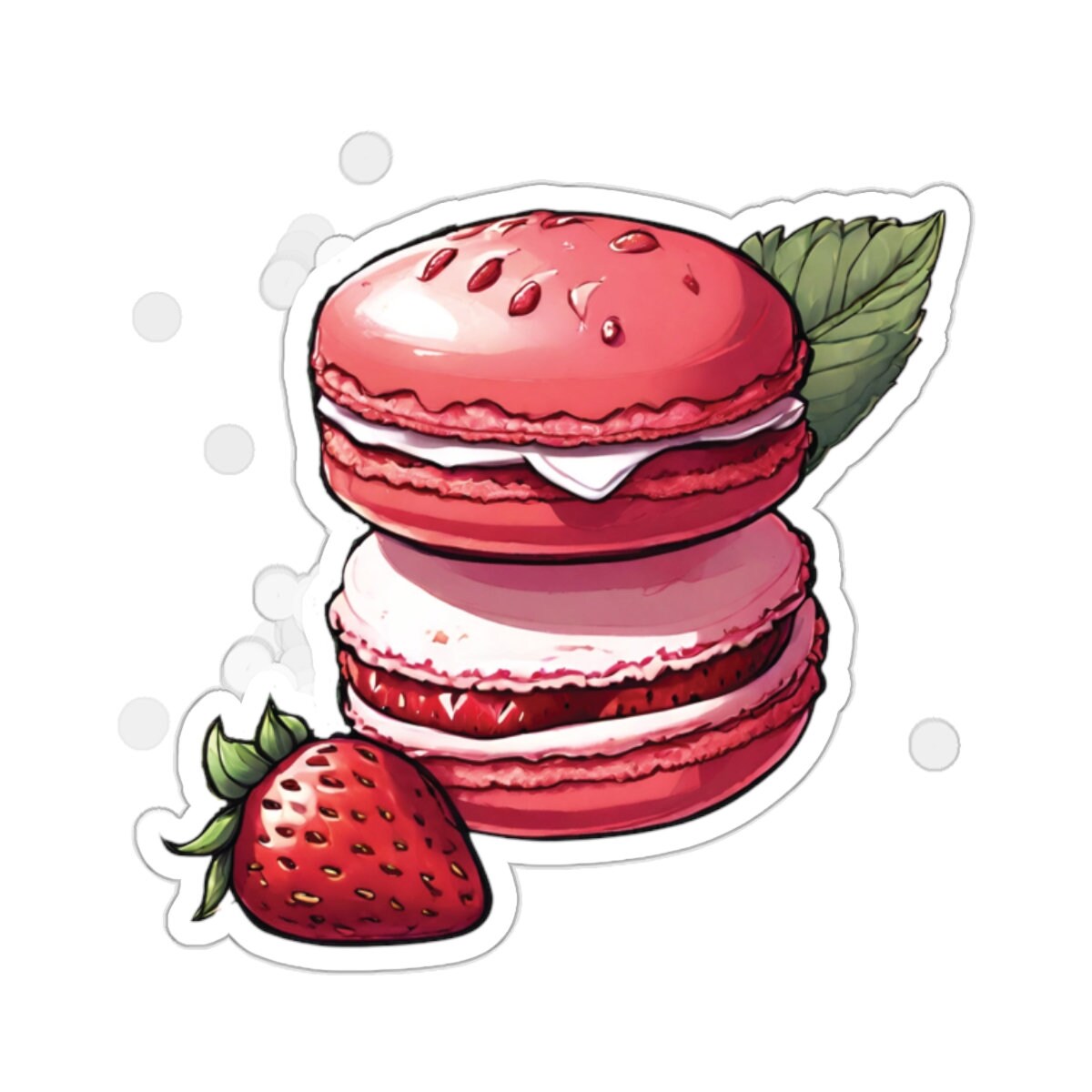 Strawberry Cartoon Macaroon Sticker, Macaroon Decal, Food Sticker, Kiss ...