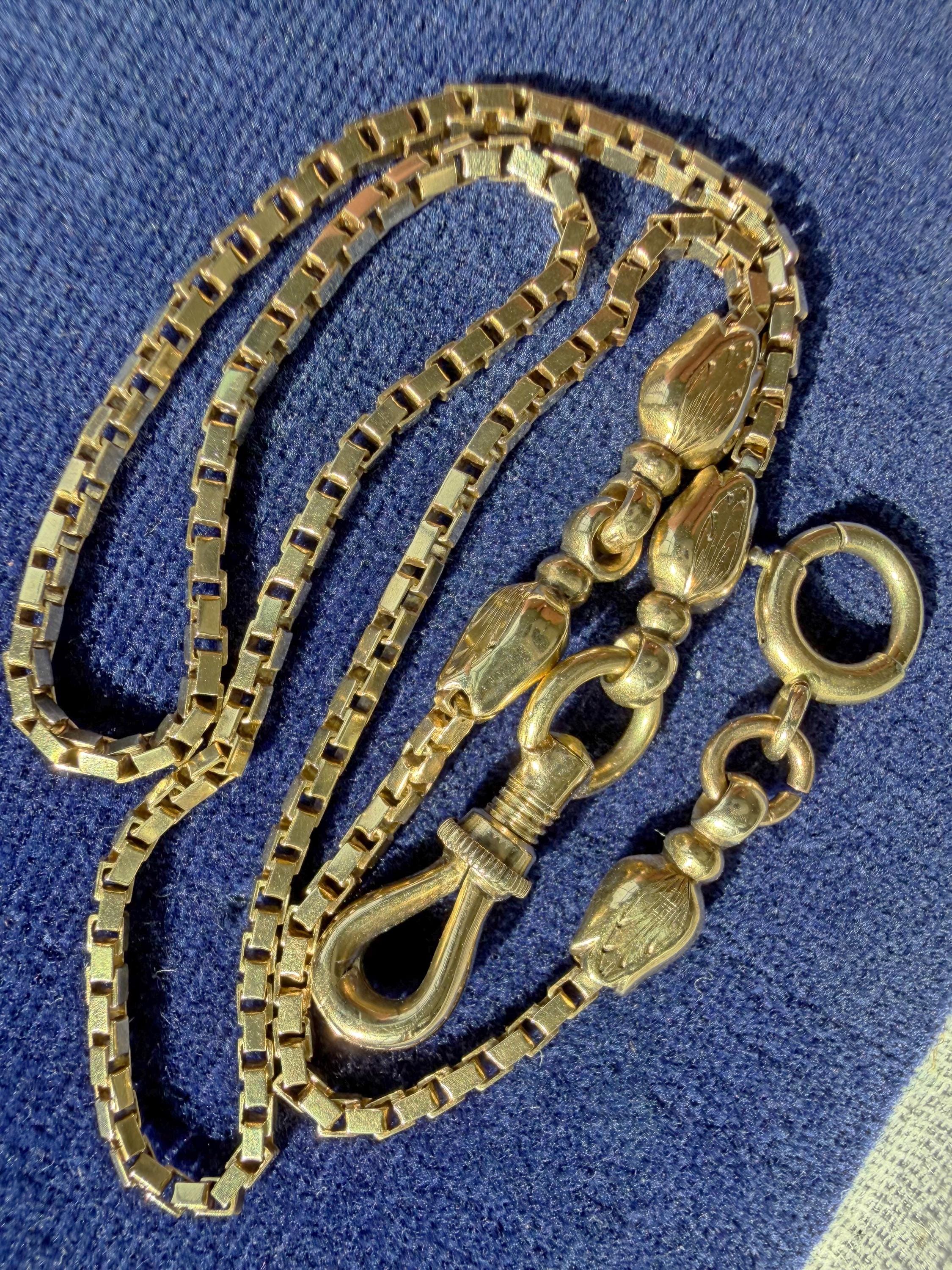 Antique Victorian Solid Gold Watch Chain Albert Box Link Screw Dog Clip ...
