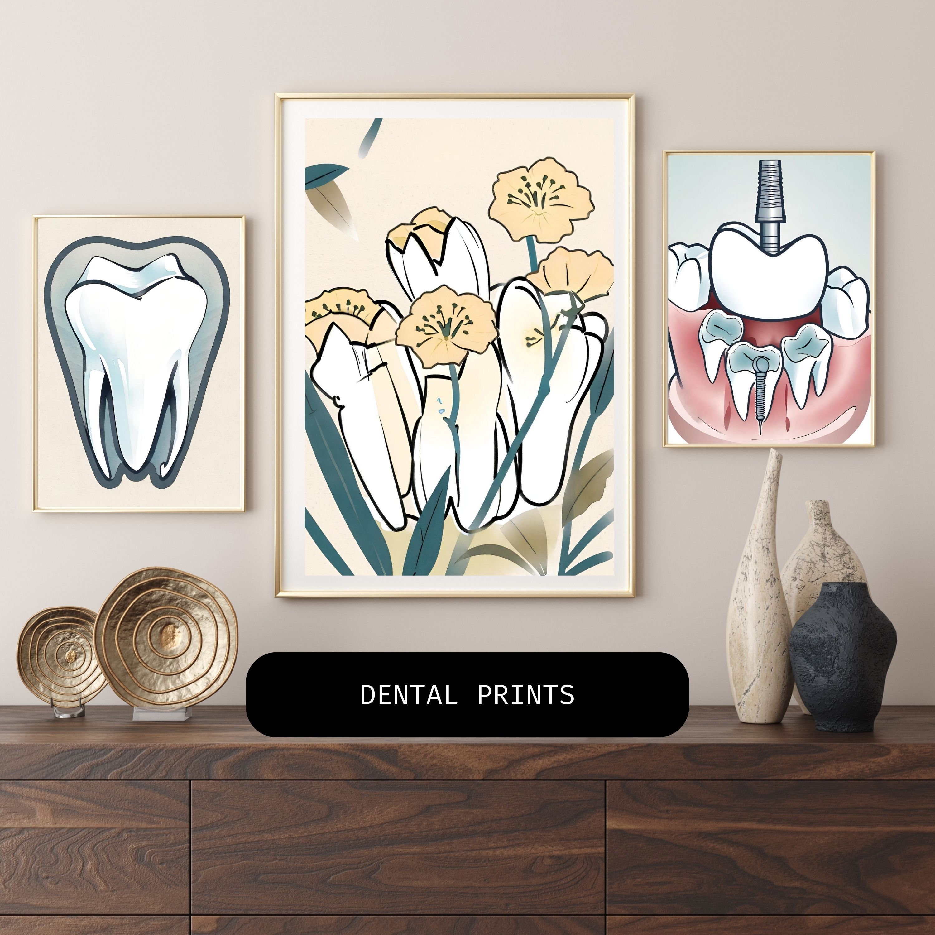 Dental Art With Floral Designs of Teeth Dental Implants 6 - Etsy